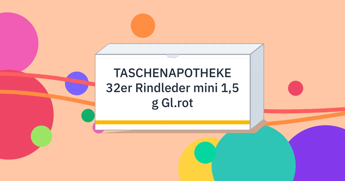 Symbolbild: Packung mit der Aufschrift TASCHENAPOTHEKE 32er Rindleder mini 1,5 g Gl.rot (PZN 11035562) – Verfügbarkeit und Bezug in Apotheken in Frankfurt am Main