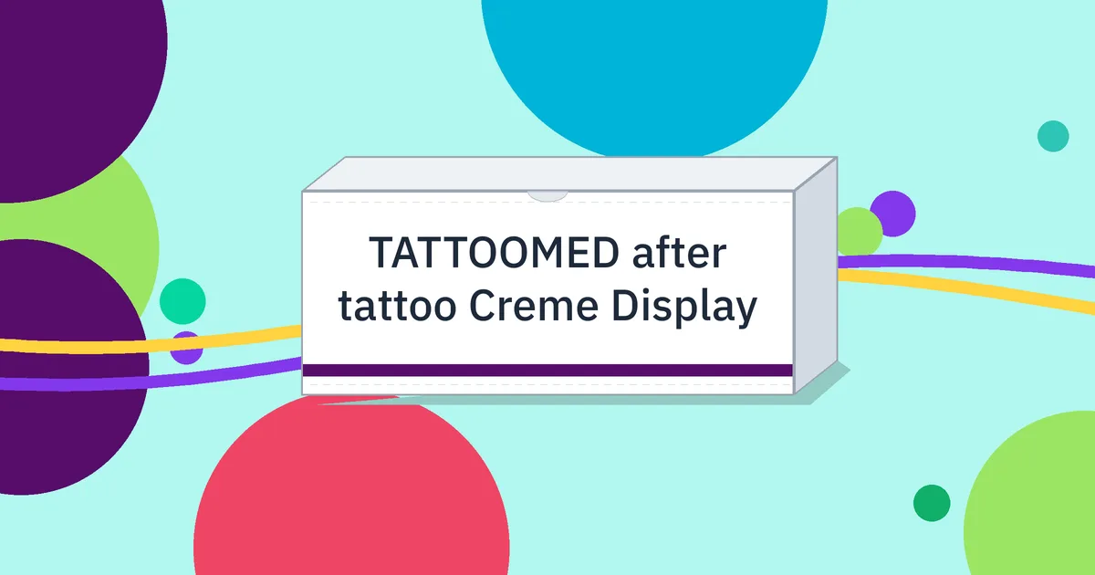 Symbolbild: Packung mit der Aufschrift TATTOOMED after tattoo Creme Display (PZN 19290153) – Verfügbarkeit und Bezug in Apotheken in Frankfurt am Main