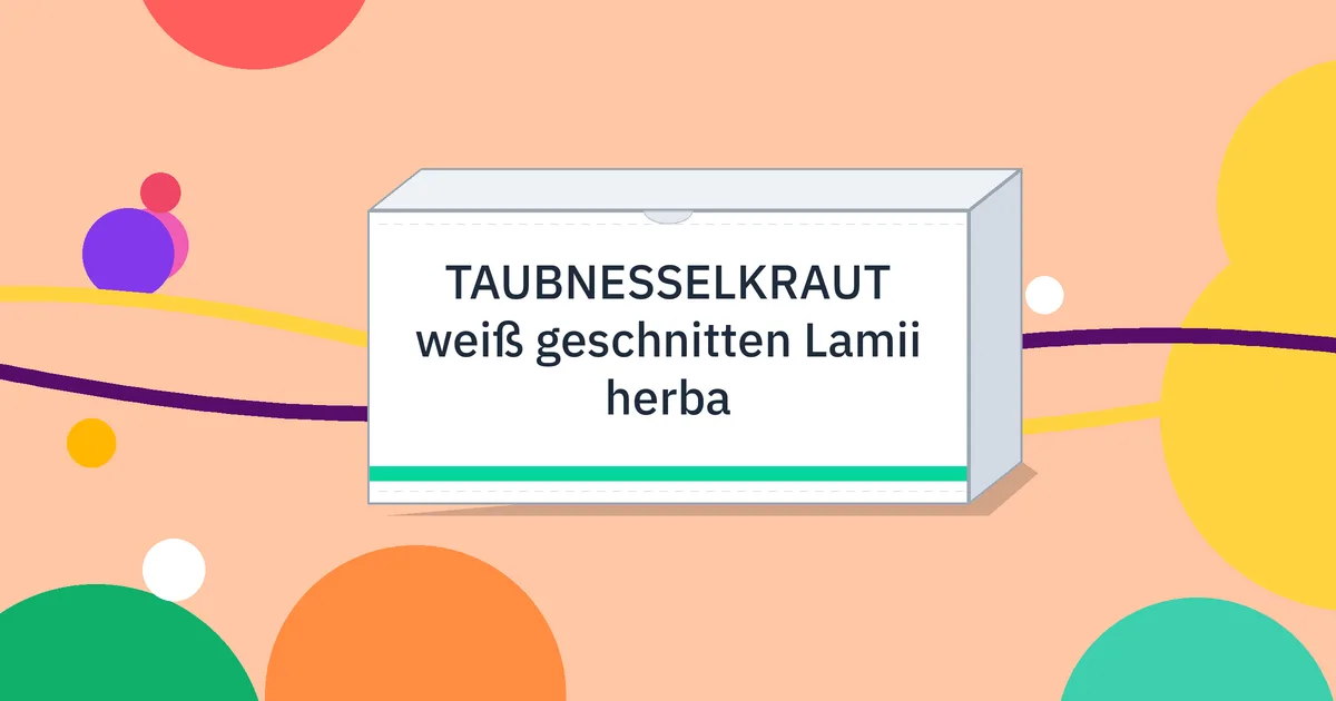 Symbolbild: Packung mit der Aufschrift TAUBNESSELKRAUT weiß geschnitten Lamii herba (PZN 20953392) – Verfügbarkeit und Bezug in Apotheken in Frankfurt am Main