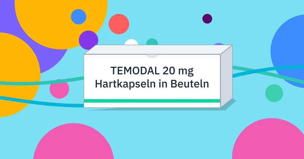 Symbolbild: Packung mit der Aufschrift TEMODAL 20 mg Hartkapseln in Beuteln (PZN 05548754) – Verfügbarkeit und Bezug in Apotheken in Frankfurt am Main