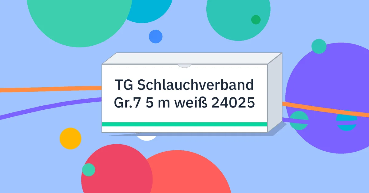 Symbolbild: Packung mit der Aufschrift TG Schlauchverband Gr.7 5 m weiß 24025 (PZN 05893764) – Verfügbarkeit und Bezug in Apotheken in Frankfurt am Main
