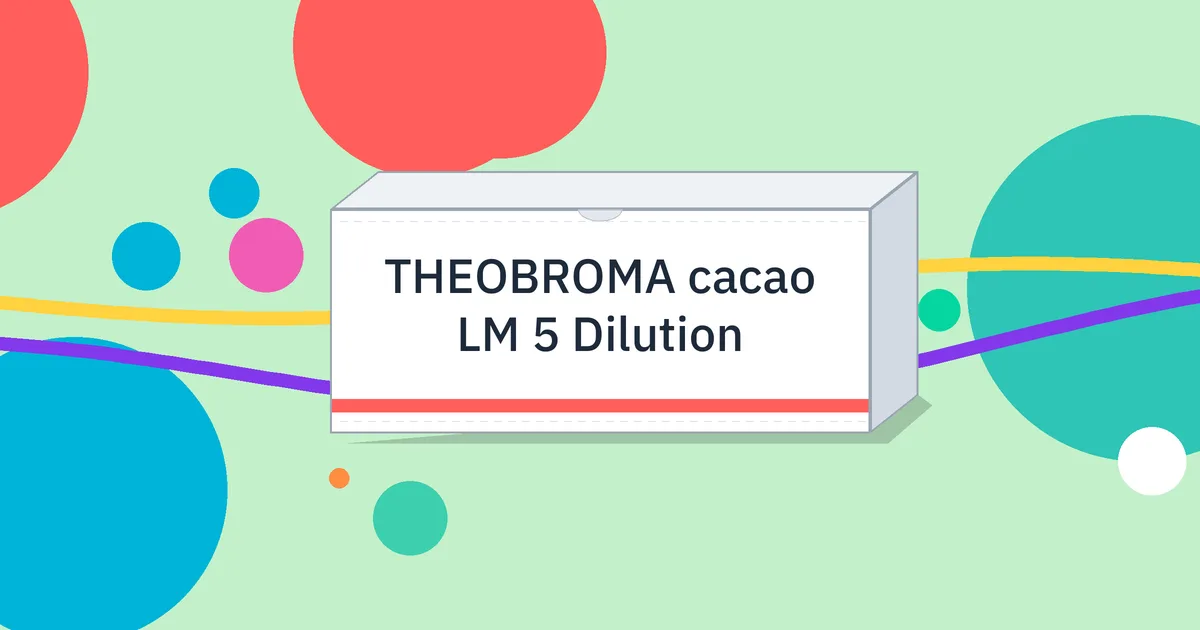 Symbolbild: Packung mit der Aufschrift THEOBROMA cacao LM 5 Dilution (PZN 13219668) – Verfügbarkeit und Bezug in Apotheken in Frankfurt am Main