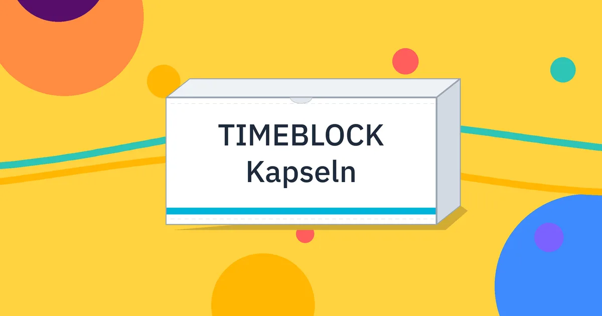 Symbolbild: Packung mit der Aufschrift TIMEBLOCK Kapseln (PZN 11848360) – Verfügbarkeit und Bezug in Apotheken in Frankfurt am Main