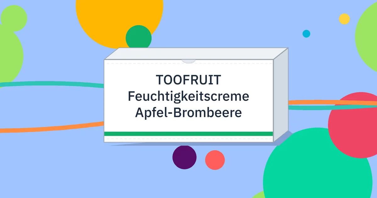 Symbolbild: Packung mit der Aufschrift TOOFRUIT Feuchtigkeitscreme Apfel-Brombeere (PZN 19387622) – Verfügbarkeit und Bezug in Apotheken in Frankfurt am Main