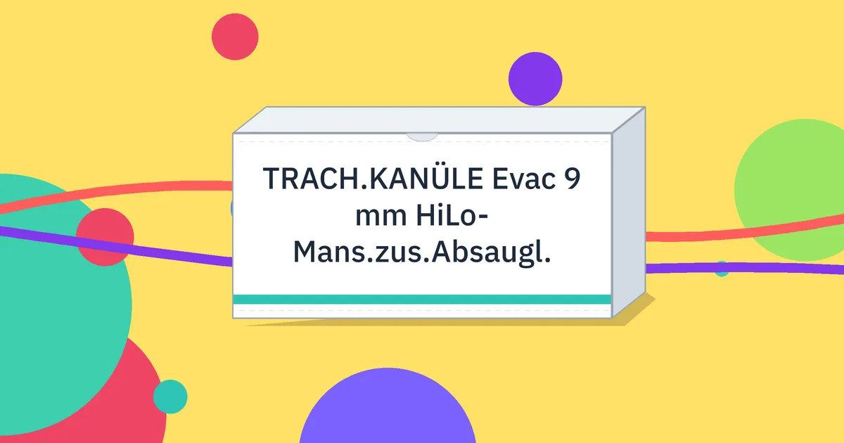 Symbolbild: Packung mit der Aufschrift TRACH.KANÜLE Evac 9 mm HiLo-Mans.zus.Absaugl. (PZN 03379974) – Verfügbarkeit und Bezug in Apotheken in Frankfurt am Main