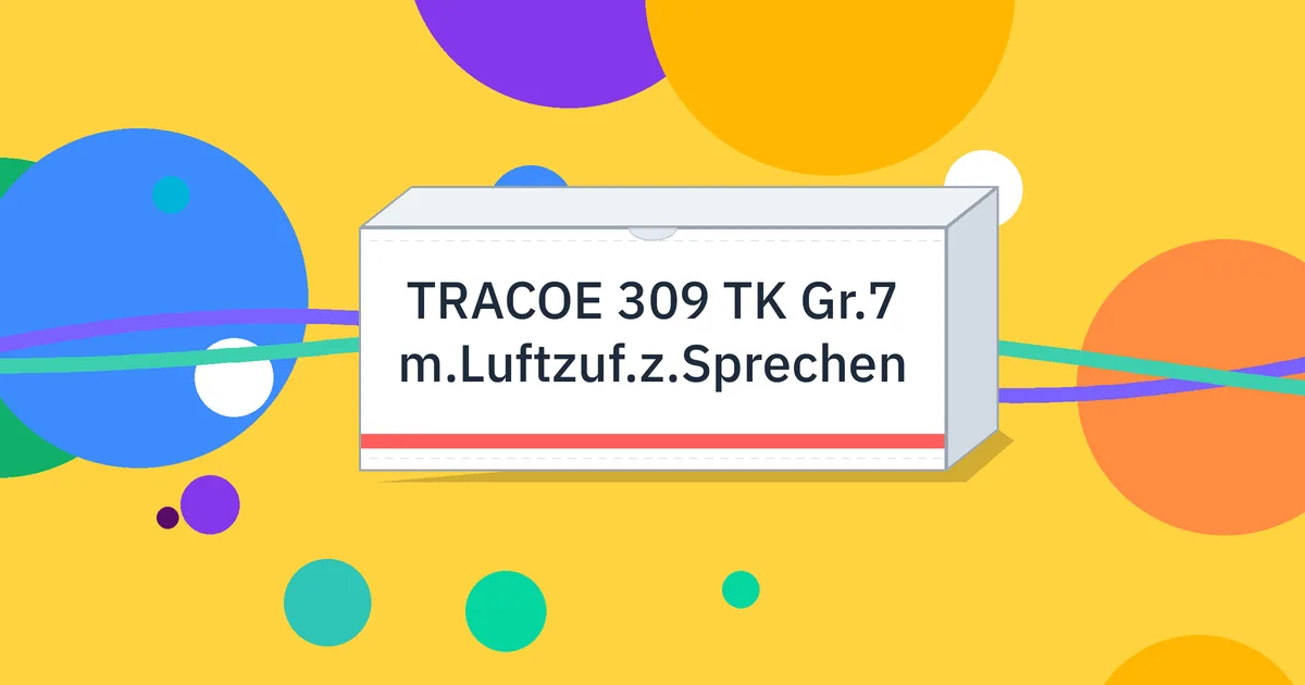 Symbolbild: Packung mit der Aufschrift TRACOE 309 TK Gr.7 m.Luftzuf.z.Sprechen (PZN 02717506) – Verfügbarkeit und Bezug in Apotheken in Frankfurt am Main