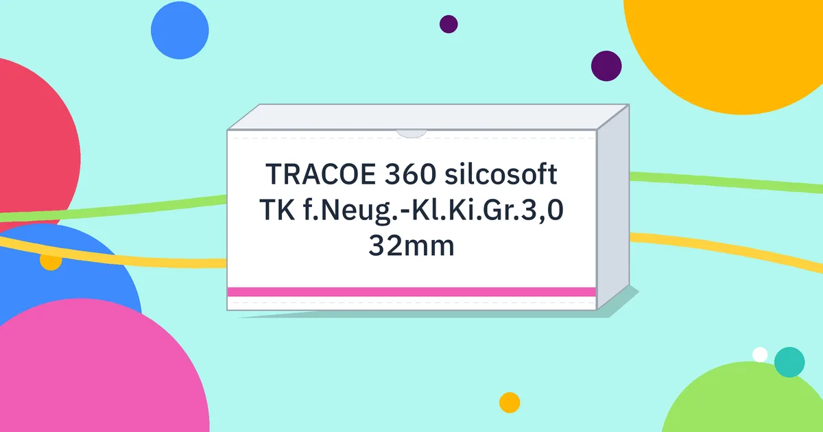 Symbolbild: Packung mit der Aufschrift TRACOE 360 silcosoft TK f.Neug.-Kl.Ki.Gr.3,0 32mm (PZN 14313731) – Verfügbarkeit und Bezug in Apotheken in Frankfurt am Main