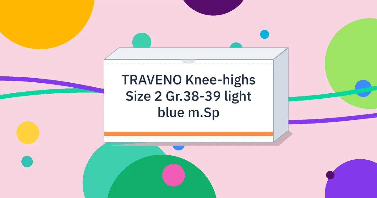 Symbolbild: Packung mit der Aufschrift TRAVENO Knee-highs Size 2 Gr.38-39 light blue m.Sp (PZN 20651834) – Verfügbarkeit und Bezug in Apotheken in Frankfurt am Main