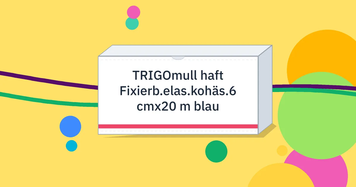 Symbolbild: Packung mit der Aufschrift TRIGOmull haft Fixierb.elas.kohäs.6 cmx20 m blau (PZN 20342607) – Verfügbarkeit und Bezug in Apotheken in Frankfurt am Main