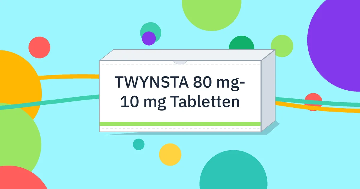 Symbolbild: Packung mit der Aufschrift TWYNSTA 80 mg-10 mg Tabletten (PZN 12442938) – Verfügbarkeit und Bezug in Apotheken in Frankfurt am Main