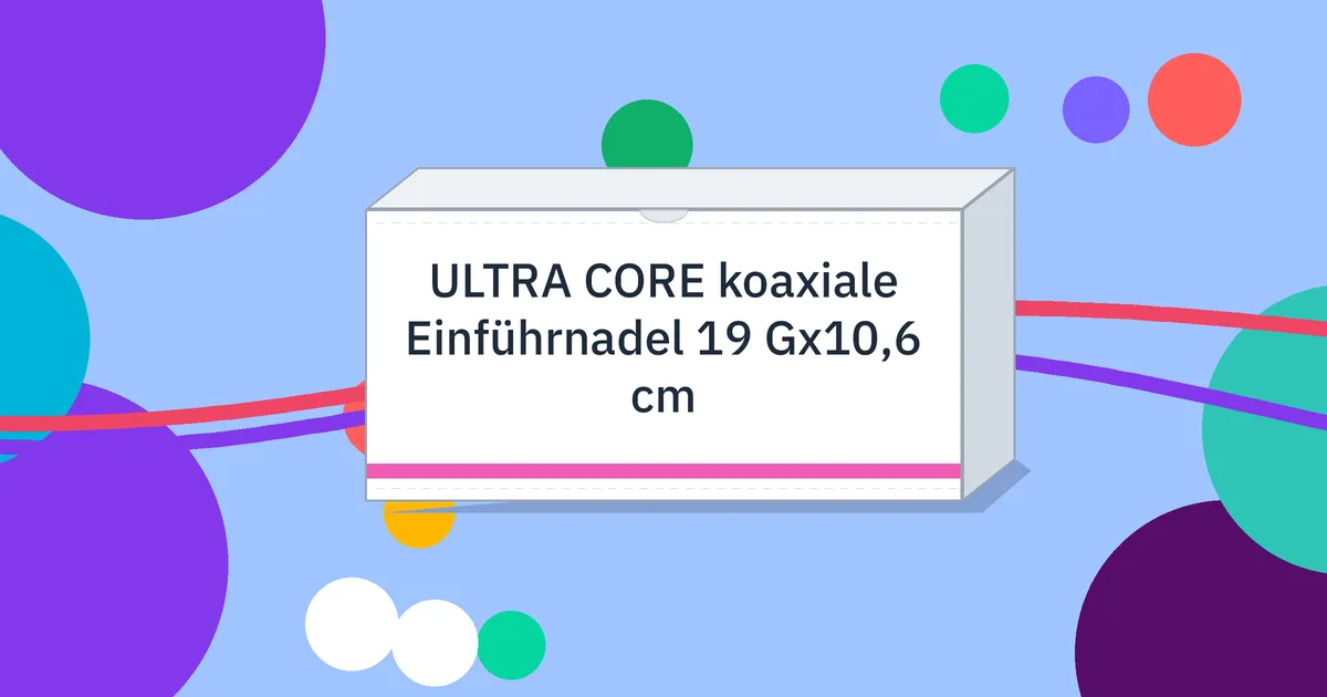 Symbolbild: Packung mit der Aufschrift ULTRA CORE koaxiale Einführnadel 19 Gx10,6 cm (PZN 06770360) – Verfügbarkeit und Bezug in Apotheken in Frankfurt am Main