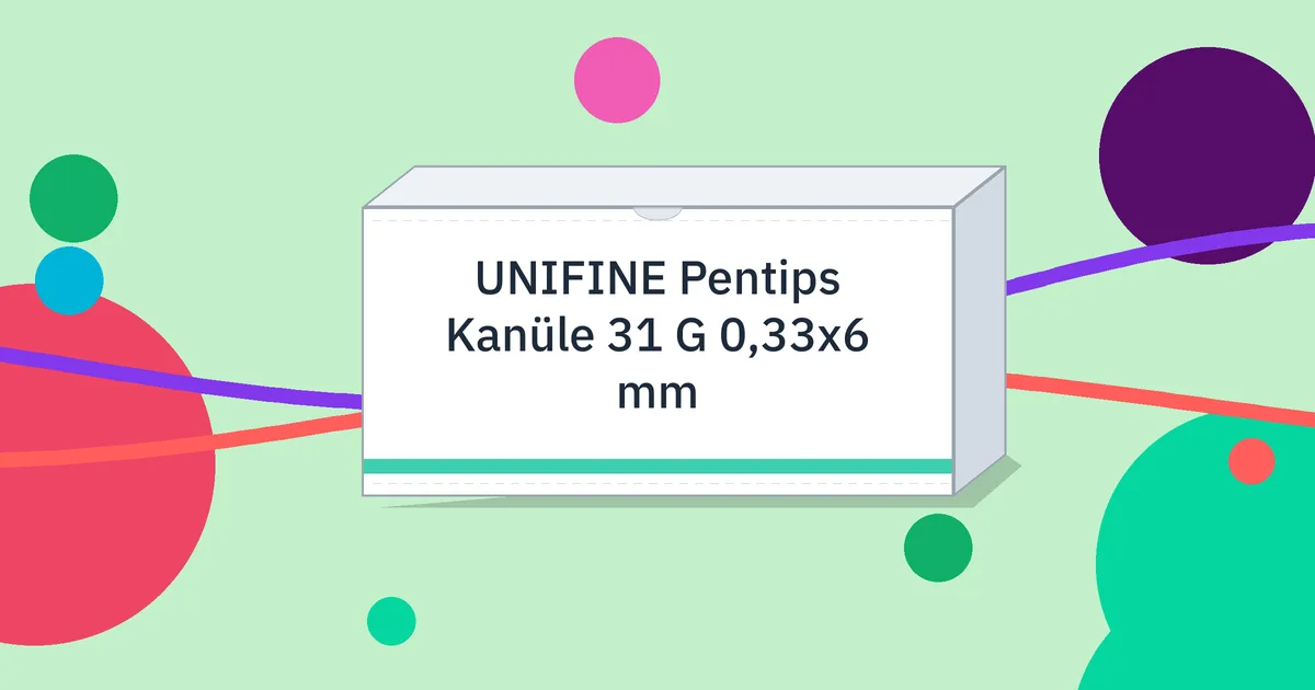 Symbolbild: Packung mit der Aufschrift UNIFINE Pentips Kanüle 31 G 0,33x6 mm (PZN 02918386) – Verfügbarkeit und Bezug in Apotheken in Frankfurt am Main