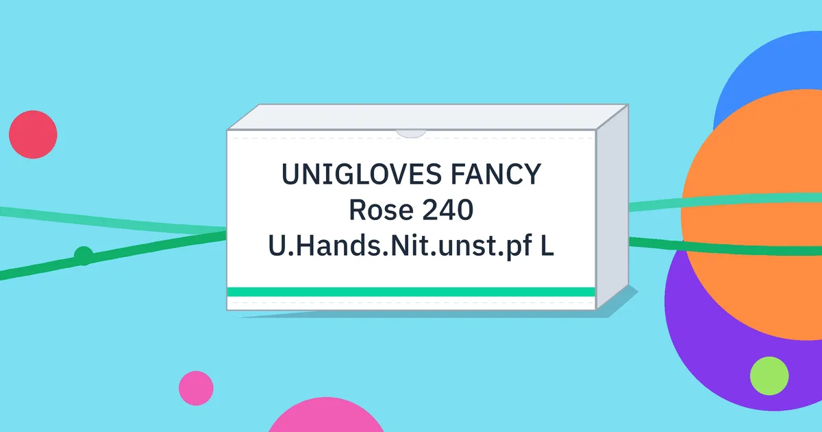 Symbolbild: Packung mit der Aufschrift UNIGLOVES FANCY Rose 240 U.Hands.Nit.unst.pf L (PZN 18725778) – Verfügbarkeit und Bezug in Apotheken in Frankfurt am Main