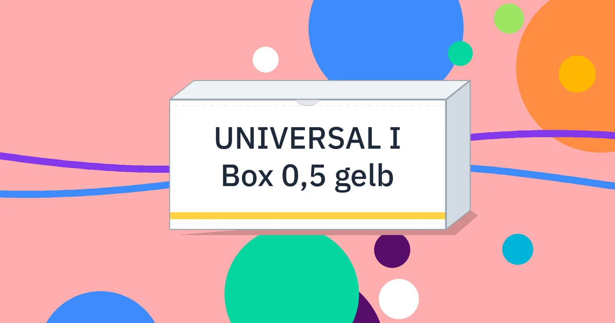 Symbolbild: Packung mit der Aufschrift UNIVERSAL I Box 0,5 gelb (PZN 07597372) – Verfügbarkeit und Bezug in Apotheken in Frankfurt am Main