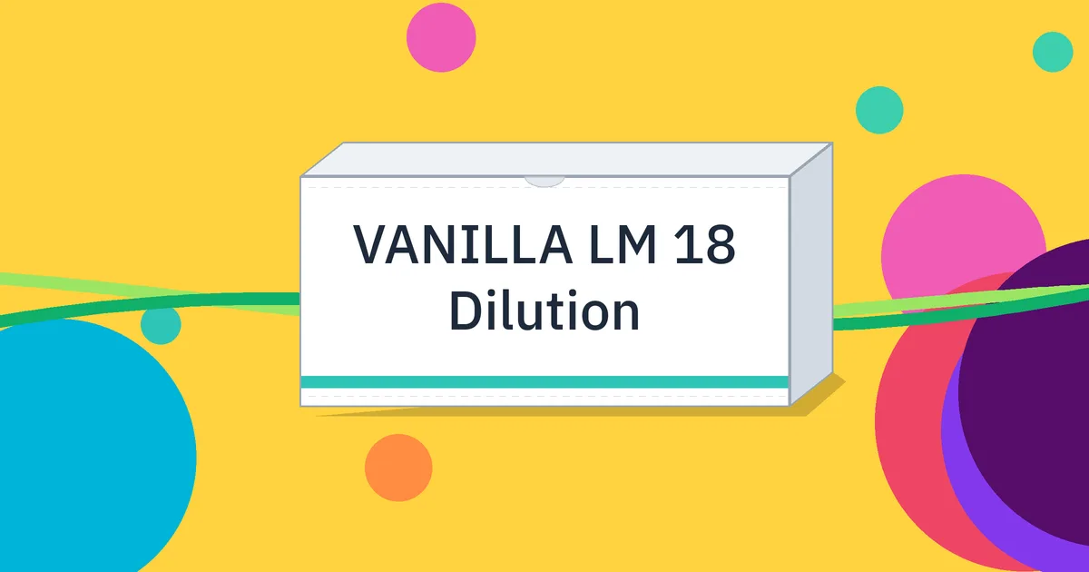 Symbolbild: Packung mit der Aufschrift VANILLA LM 18 Dilution (PZN 13263712) – Verfügbarkeit und Bezug in Apotheken in Frankfurt am Main