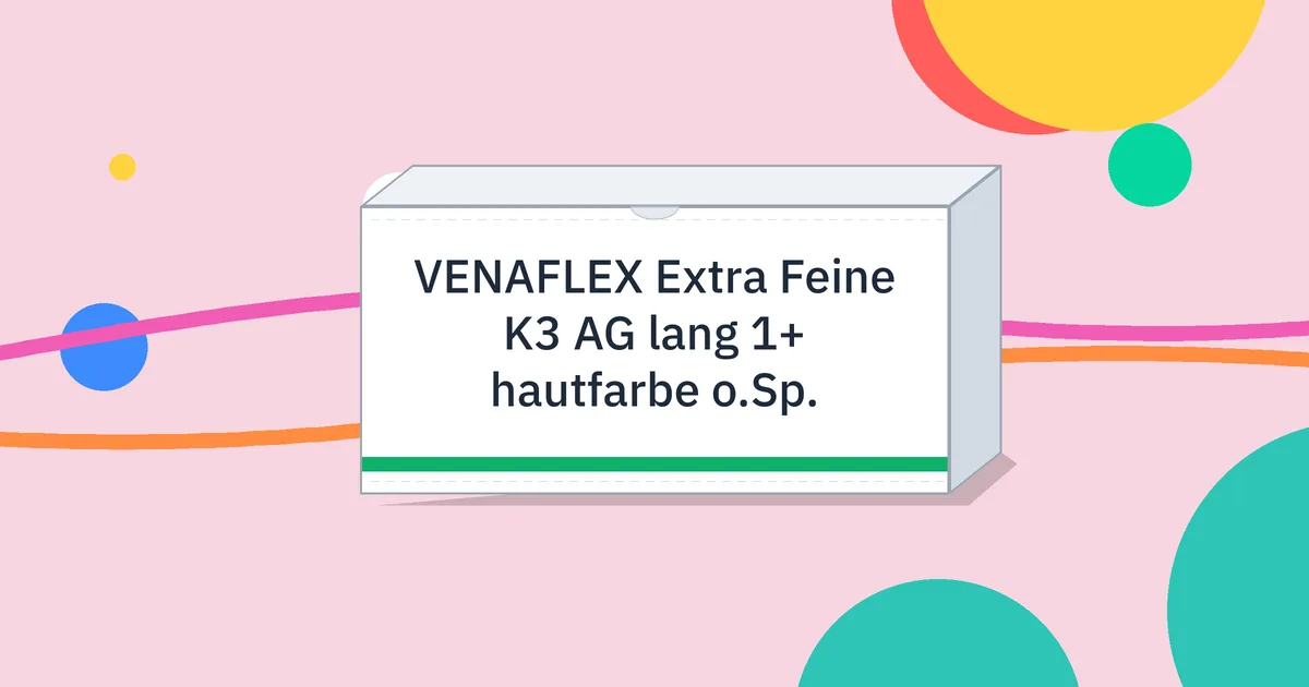 Symbolbild: Packung mit der Aufschrift VENAFLEX Extra Feine K3 AG lang 1+ hautfarbe o.Sp. (PZN 18308307) – Verfügbarkeit und Bezug in Apotheken in Frankfurt am Main