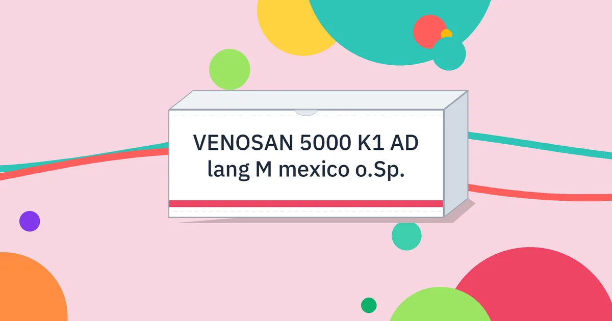 Symbolbild: Packung mit der Aufschrift VENOSAN 5000 K1 AD lang M mexico o.Sp. (PZN 14429066) – Verfügbarkeit und Bezug in Apotheken in Frankfurt am Main