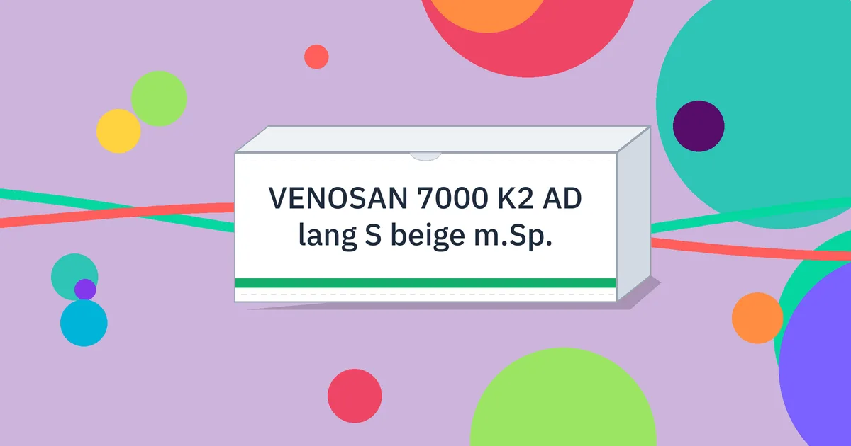 Symbolbild: Packung mit der Aufschrift VENOSAN 7000 K2 AD lang S beige m.Sp. (PZN 14434185) – Verfügbarkeit und Bezug in Apotheken in Frankfurt am Main