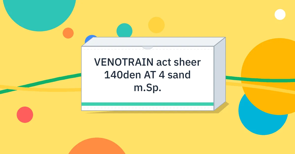 Symbolbild: Packung mit der Aufschrift VENOTRAIN act sheer 140den AT 4 sand m.Sp. (PZN 16207430) – Verfügbarkeit und Bezug in Apotheken in Frankfurt am Main
