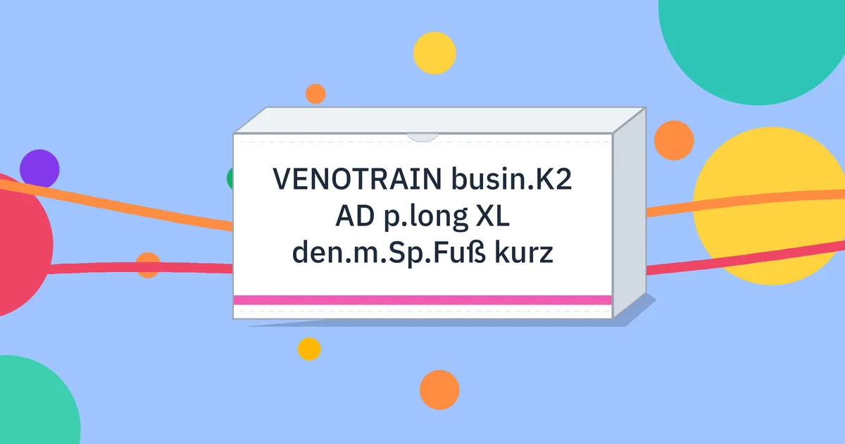 Symbolbild: Packung mit der Aufschrift VENOTRAIN busin.K2 AD p.long XL den.m.Sp.Fuß kurz (PZN 19057907) – Verfügbarkeit und Bezug in Apotheken in Frankfurt am Main