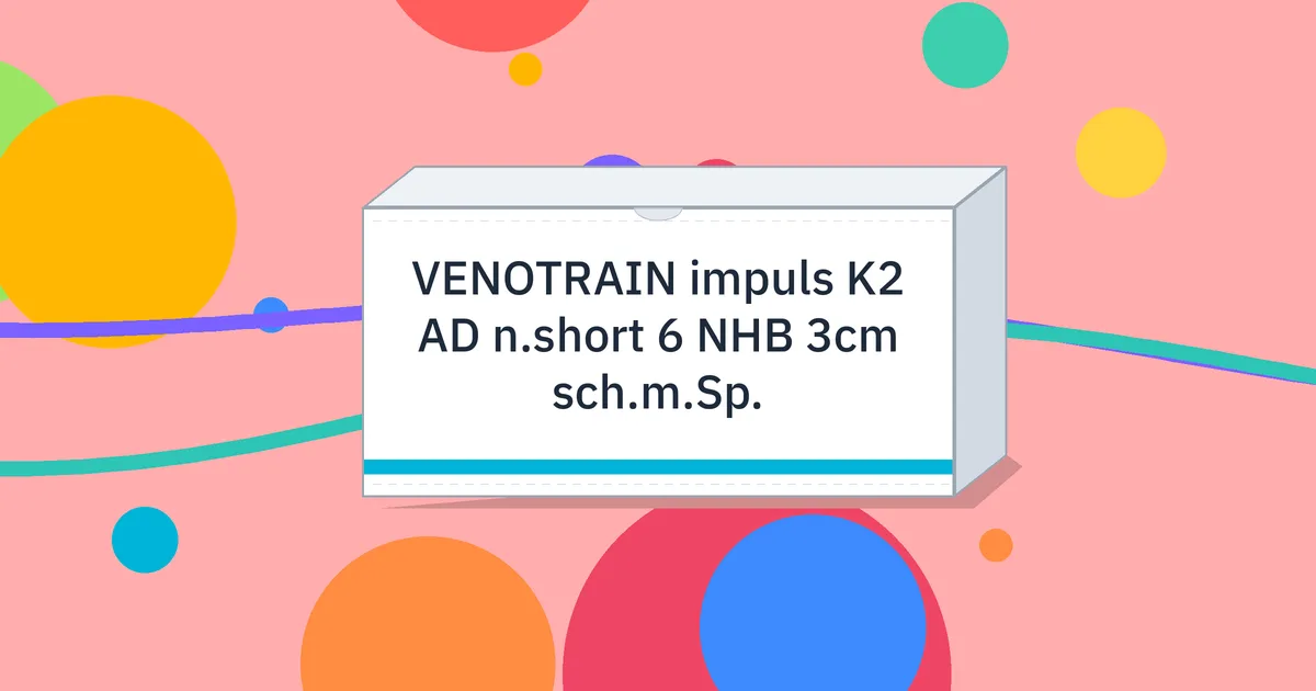 Symbolbild: Packung mit der Aufschrift VENOTRAIN impuls K2 AD n.short 6 NHB 3cm sch.m.Sp. (PZN 00651134) – Verfügbarkeit und Bezug in Apotheken in Frankfurt am Main