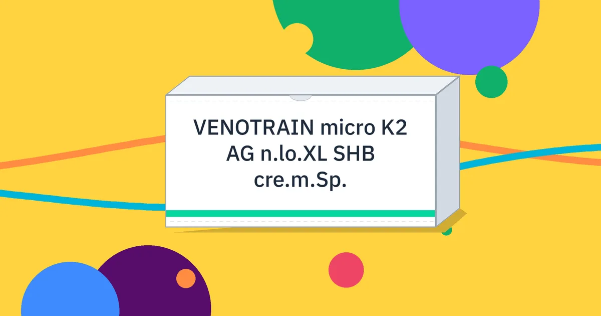 Symbolbild: Packung mit der Aufschrift VENOTRAIN micro K2 AG n.lo.XL SHB cre.m.Sp. (PZN 00416640) – Verfügbarkeit und Bezug in Apotheken in Frankfurt am Main