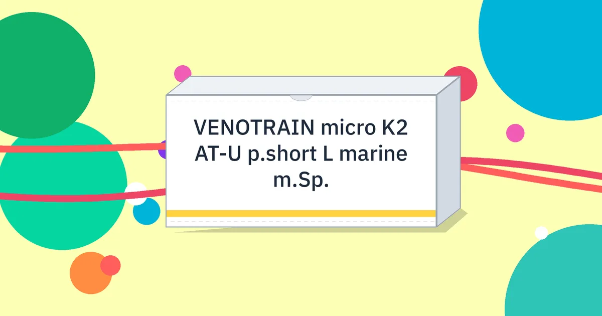 Symbolbild: Packung mit der Aufschrift VENOTRAIN micro K2 AT-U p.short L marine m.Sp. (PZN 03725778) – Verfügbarkeit und Bezug in Apotheken in Frankfurt am Main