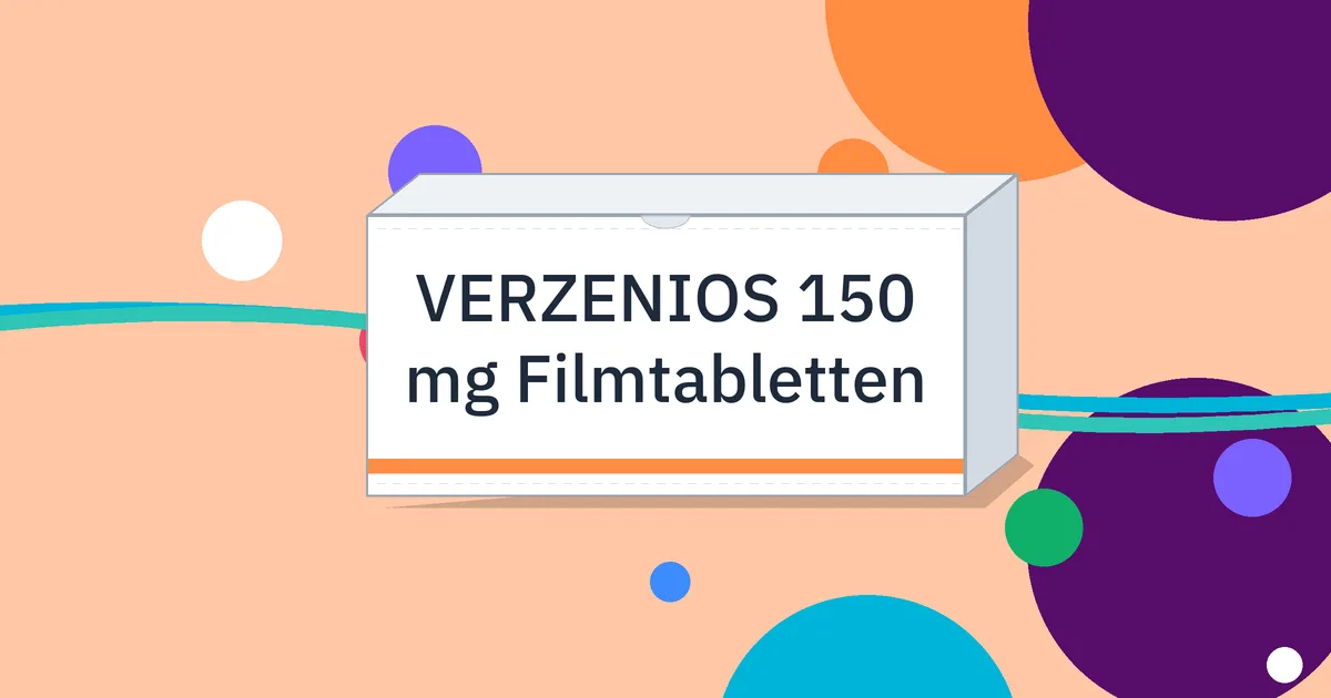 Symbolbild: Packung mit der Aufschrift VERZENIOS 150 mg Filmtabletten (PZN 14376105) – Verfügbarkeit und Bezug in Apotheken in Frankfurt am Main