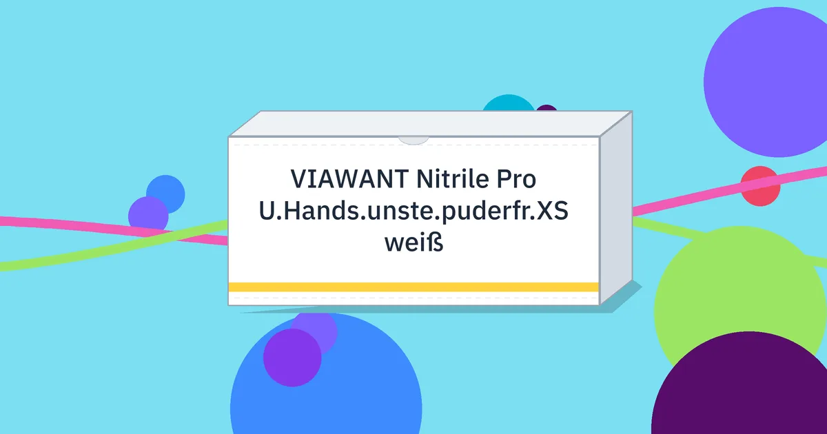 Symbolbild: Packung mit der Aufschrift VIAWANT Nitrile Pro U.Hands.unste.puderfr.XS weiß (PZN 10021405) – Verfügbarkeit und Bezug in Apotheken in Frankfurt am Main