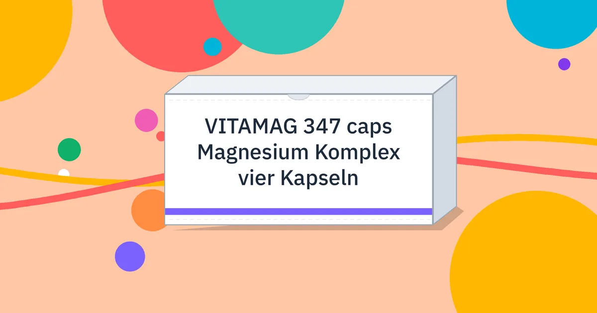 Symbolbild: Packung mit der Aufschrift VITAMAG 347 caps Magnesium Komplex vier Kapseln (PZN 20589495) – Verfügbarkeit und Bezug in Apotheken in Frankfurt am Main