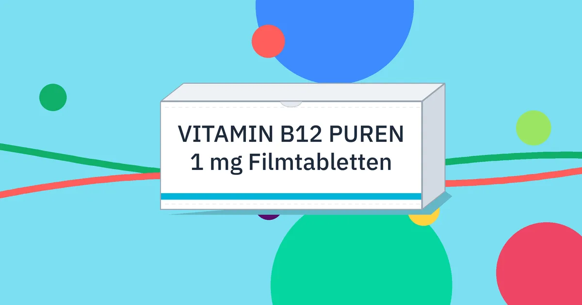 Symbolbild: Packung mit der Aufschrift VITAMIN B12 PUREN 1 mg Filmtabletten (PZN 19843899) – Verfügbarkeit und Bezug in Apotheken in Frankfurt am Main