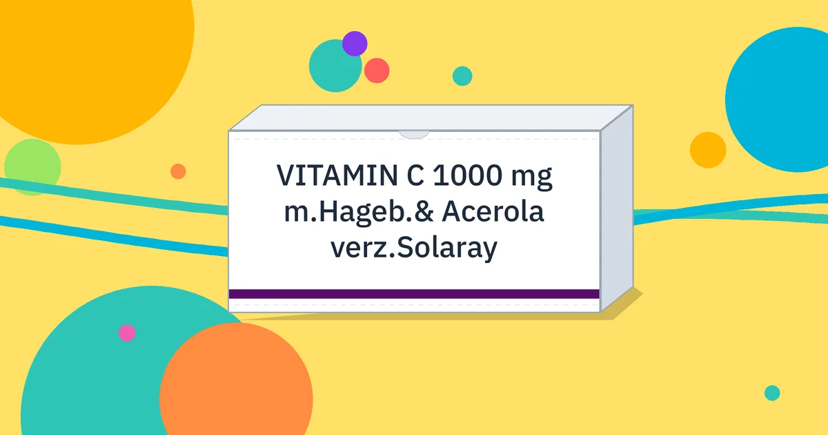 Symbolbild: Packung mit der Aufschrift VITAMIN C 1000 mg m.Hageb.& Acerola verz.Solaray (PZN 17254986) – Verfügbarkeit und Bezug in Apotheken in Frankfurt am Main