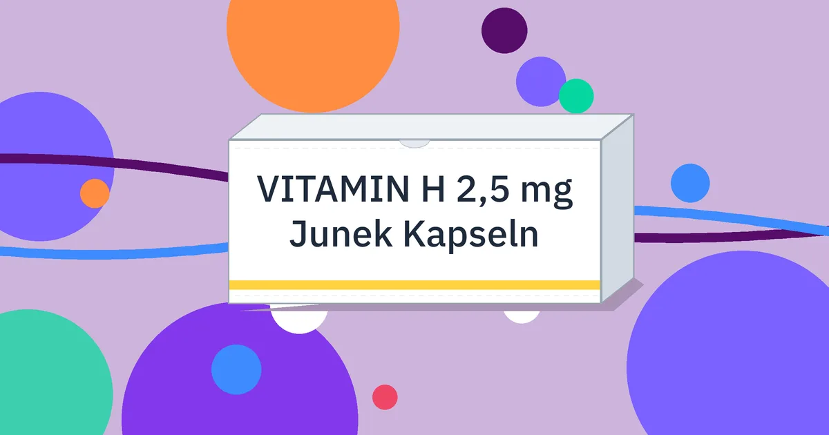 Symbolbild: Packung mit der Aufschrift VITAMIN H 2,5 mg Junek Kapseln (PZN 10335894) – Verfügbarkeit und Bezug in Apotheken in Frankfurt am Main