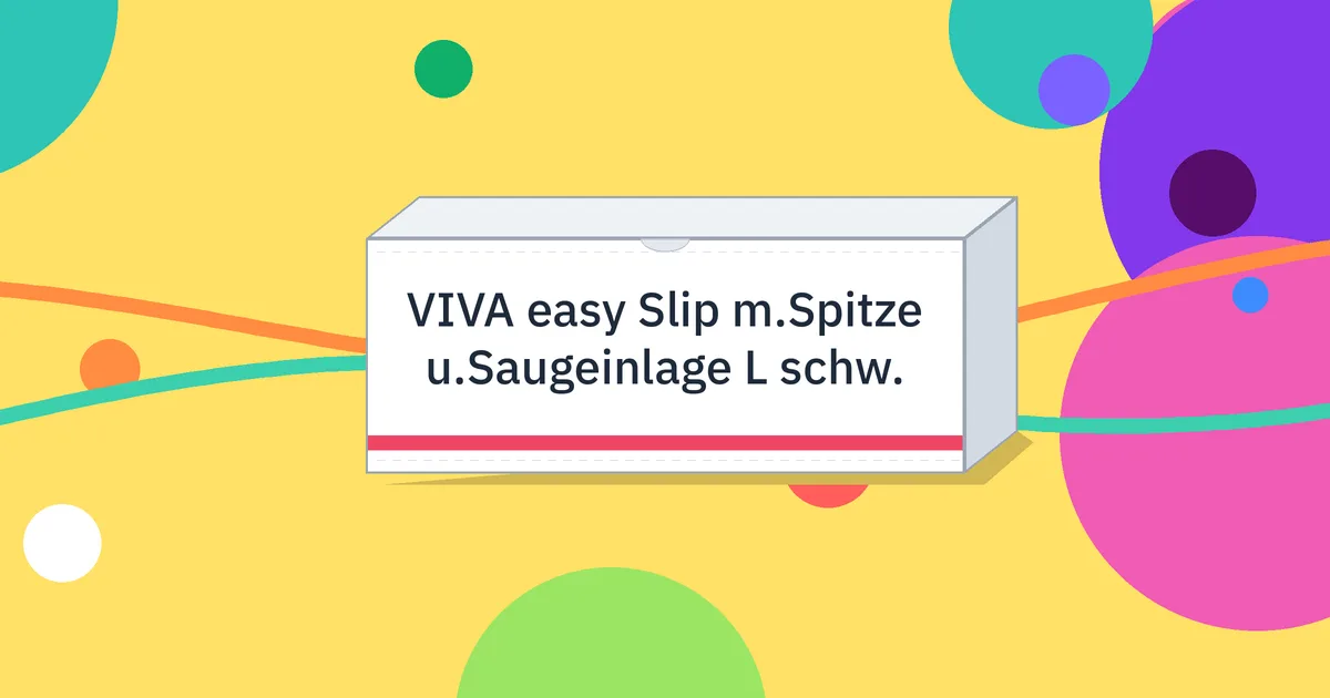 Symbolbild: Packung mit der Aufschrift VIVA easy Slip m.Spitze u.Saugeinlage L schw. (PZN 16576541) – Verfügbarkeit und Bezug in Apotheken in Frankfurt am Main