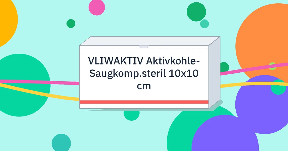 Symbolbild: Packung mit der Aufschrift VLIWAKTIV Aktivkohle-Saugkomp.steril 10x10 cm (PZN 17275362) – Verfügbarkeit und Bezug in Apotheken in Frankfurt am Main