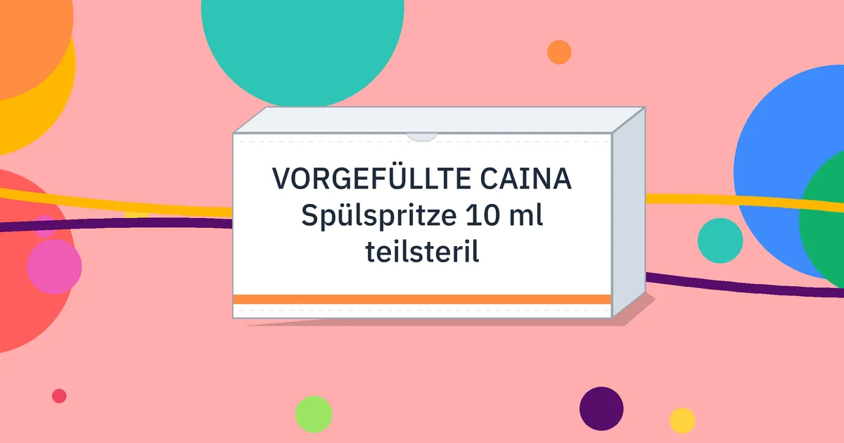 Symbolbild: Packung mit der Aufschrift VORGEFÜLLTE CAINA Spülspritze 10 ml teilsteril (PZN 20585132) – Verfügbarkeit und Bezug in Apotheken in Frankfurt am Main