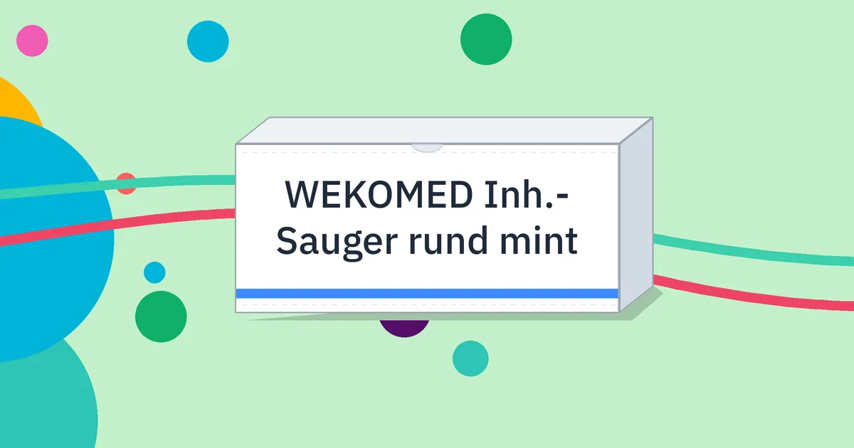 Symbolbild: Packung mit der Aufschrift WEKOMED Inh.-Sauger rund mint (PZN 04921599) – Verfügbarkeit und Bezug in Apotheken in Frankfurt am Main