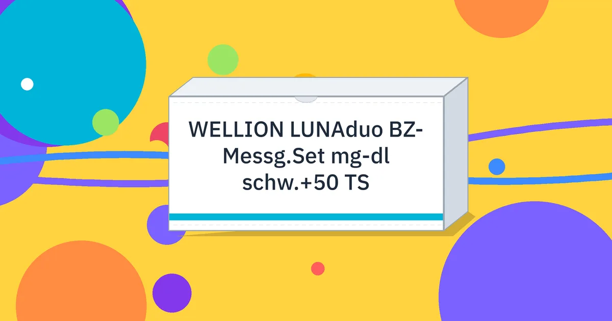 Symbolbild: Packung mit der Aufschrift WELLION LUNAduo BZ-Messg.Set mg-dl schw.+50 TS (PZN 11849448) – Verfügbarkeit und Bezug in Apotheken in Frankfurt am Main