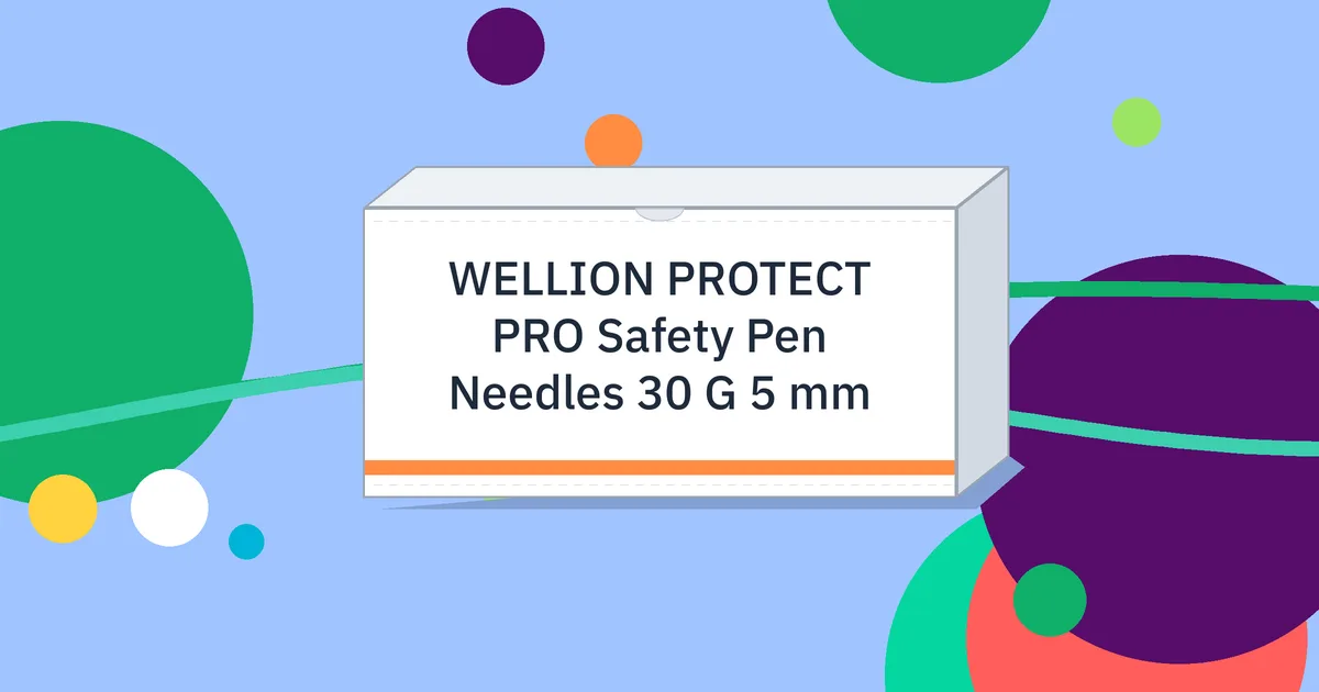 Symbolbild: Packung mit der Aufschrift WELLION PROTECT PRO Safety Pen Needles 30 G 5 mm (PZN 16861371) – Verfügbarkeit und Bezug in Apotheken in Frankfurt am Main