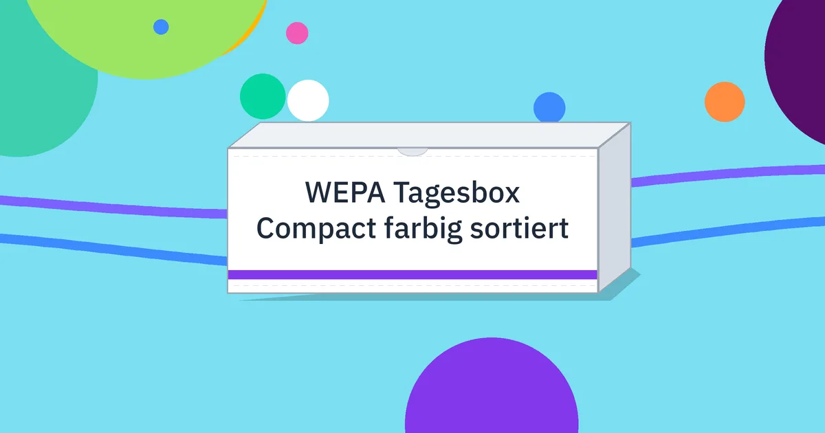 Symbolbild: Packung mit der Aufschrift WEPA Tagesbox Compact farbig sortiert (PZN 18878074) – Verfügbarkeit und Bezug in Apotheken in Frankfurt am Main