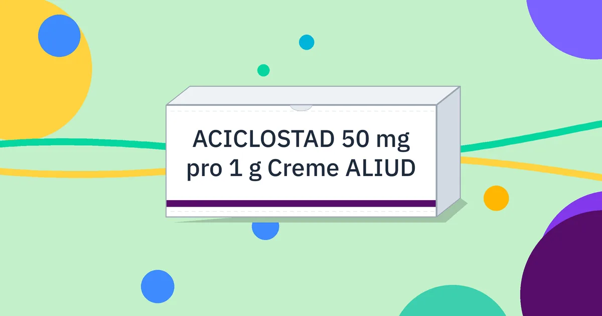 Symbolbild: Packung mit der Aufschrift ACICLOSTAD 50 mg pro 1 g Creme ALIUD (PZN 10838135) – Verfügbarkeit und Bezug in Apotheken in Frankfurt am Main