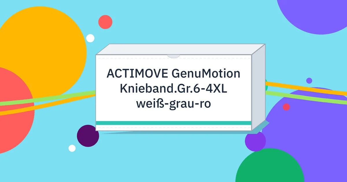 Symbolbild: Packung mit der Aufschrift ACTIMOVE GenuMotion Knieband.Gr.6-4XL weiß-grau-ro (PZN 17948016) – Verfügbarkeit und Bezug in Apotheken in Frankfurt am Main