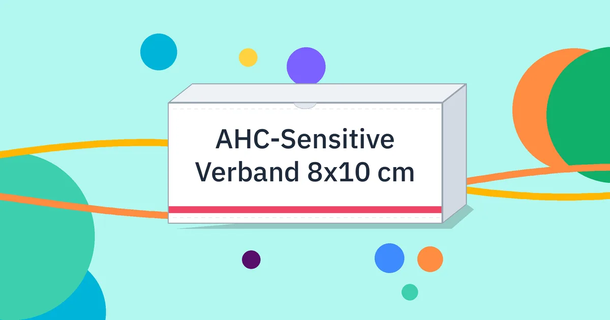 Symbolbild: Packung mit der Aufschrift AHC-Sensitive Verband 8x10 cm (PZN 16774560) – Verfügbarkeit und Bezug in Apotheken in Frankfurt am Main