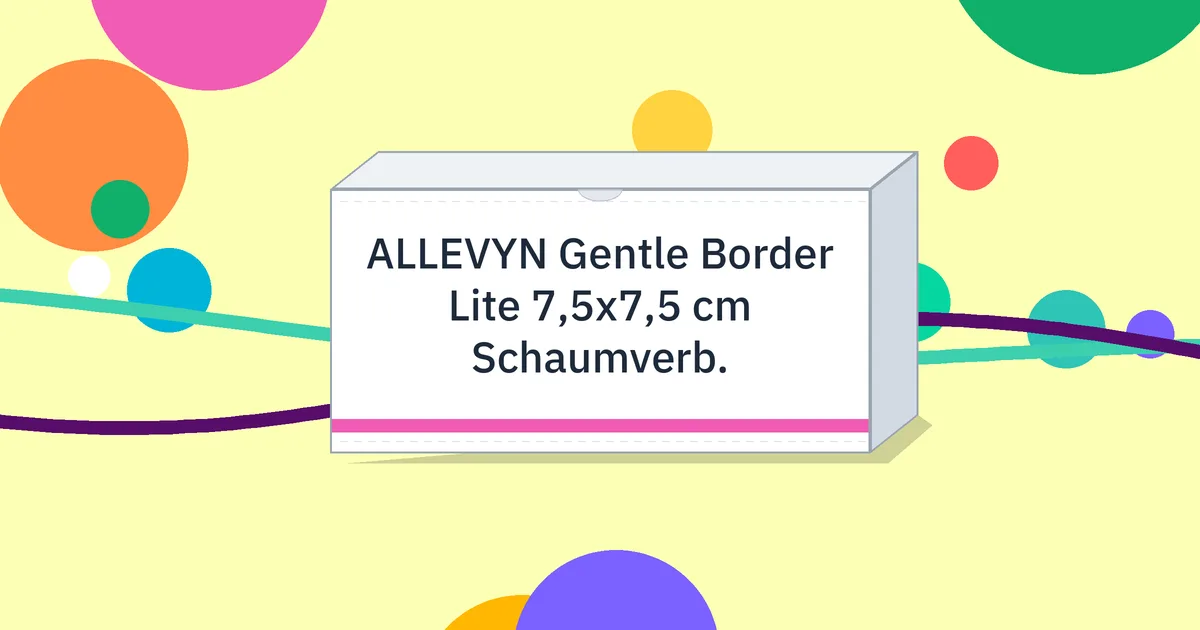 Symbolbild: Packung mit der Aufschrift ALLEVYN Gentle Border Lite 7,5x7,5 cm Schaumverb. (PZN 10929553) – Verfügbarkeit und Bezug in Apotheken in Frankfurt am Main