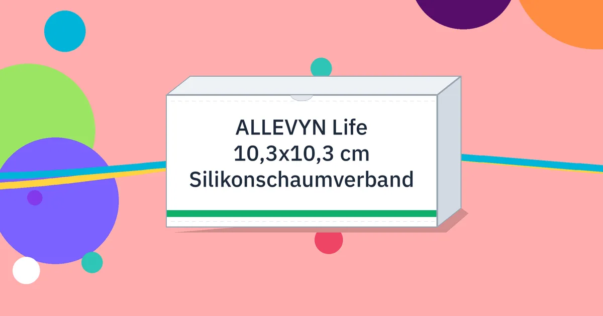 Symbolbild: Packung mit der Aufschrift ALLEVYN Life 10,3x10,3 cm Silikonschaumverband (PZN 19740952) – Verfügbarkeit und Bezug in Apotheken in Frankfurt am Main