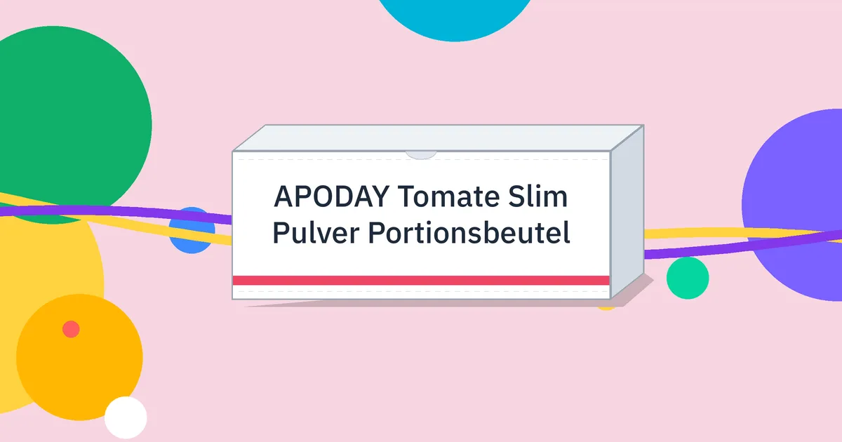 Symbolbild: Packung mit der Aufschrift APODAY Tomate Slim Pulver Portionsbeutel (PZN 12500707) – Verfügbarkeit und Bezug in Apotheken in Frankfurt am Main
