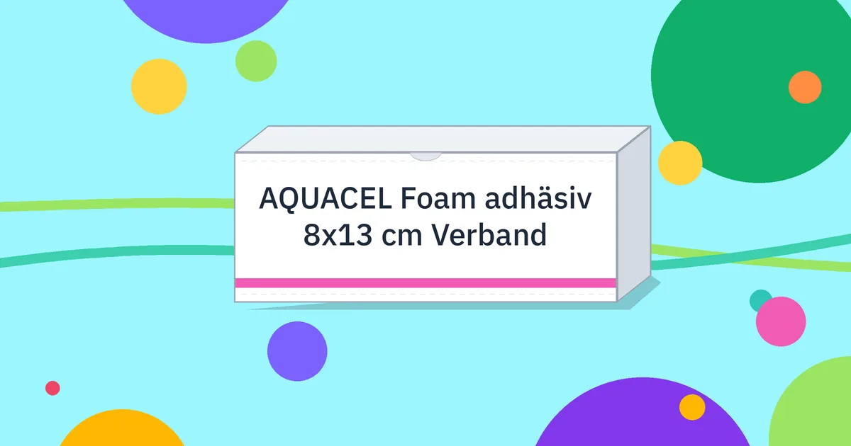 Symbolbild: Packung mit der Aufschrift AQUACEL Foam adhäsiv 8x13 cm Verband (PZN 18123683) – Verfügbarkeit und Bezug in Apotheken in Frankfurt am Main