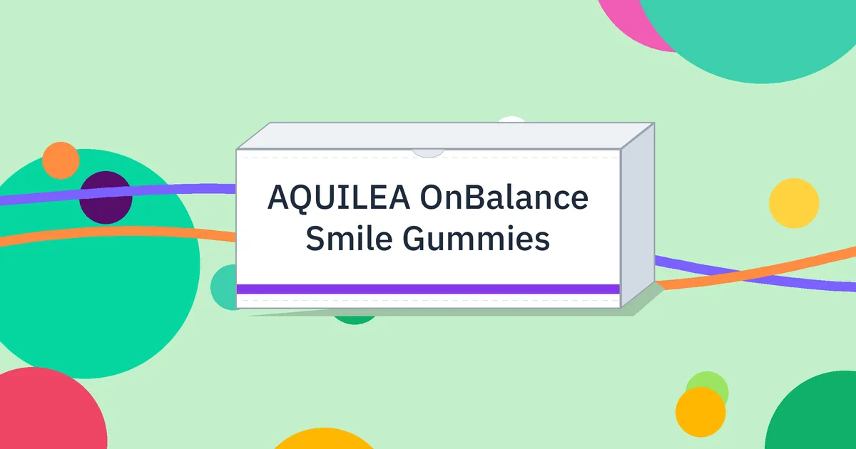 Symbolbild: Packung mit der Aufschrift AQUILEA OnBalance Smile Gummies (PZN 19739104) – Verfügbarkeit und Bezug in Apotheken in Frankfurt am Main