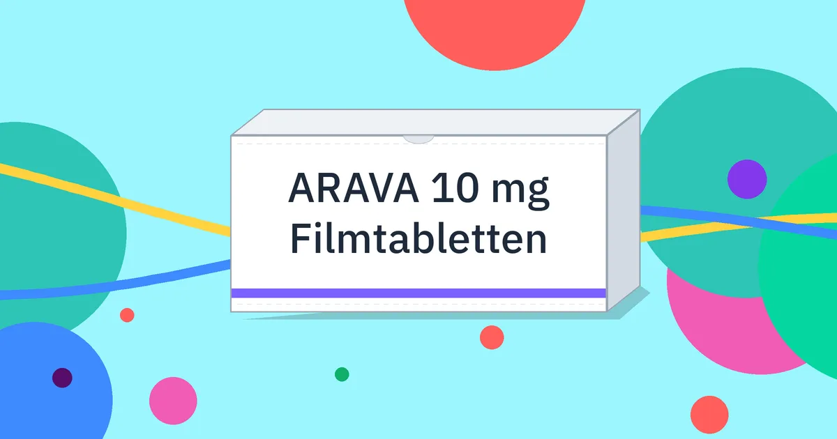 Symbolbild: Packung mit der Aufschrift ARAVA 10 mg Filmtabletten (PZN 00628477) – Verfügbarkeit und Bezug in Apotheken in Frankfurt am Main