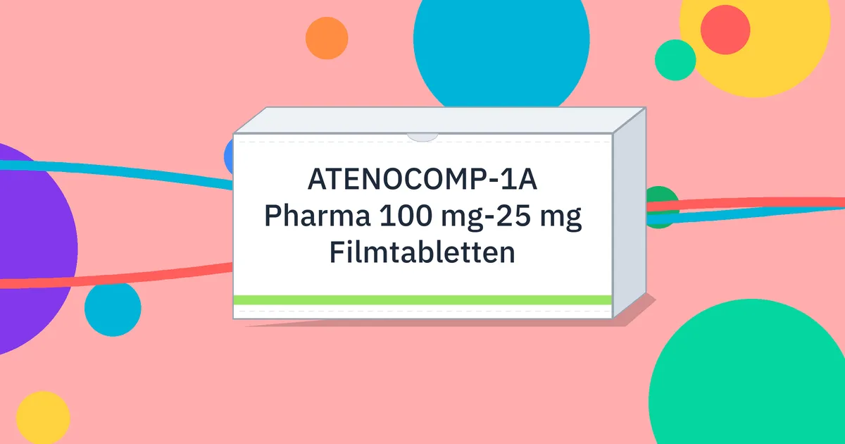 Symbolbild: Packung mit der Aufschrift ATENOCOMP-1A Pharma 100 mg-25 mg Filmtabletten (PZN 14136890) – Verfügbarkeit und Bezug in Apotheken in Frankfurt am Main